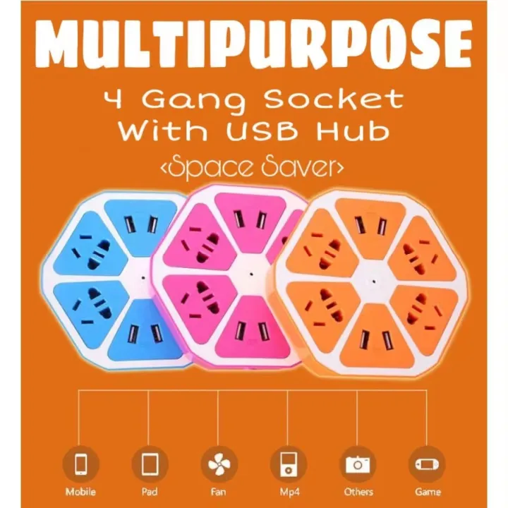 Universal Multiple Socket Hexagon With 2 USB Ports Chargeable Extention ...