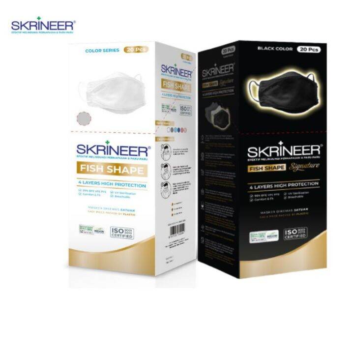 Masker Skrineer Fish Shape Signature Earloop Mask 4-Ply 20 Pcs / Box ...