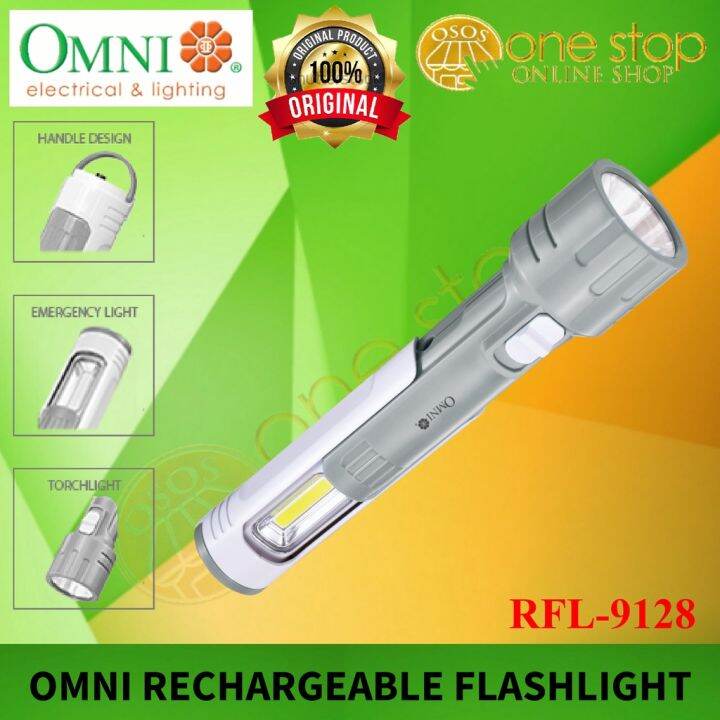 OMNI Original LED Rechargeable Flash Light Torchlight Emergency Light Flashlight RFL-9128 •OSOS ...