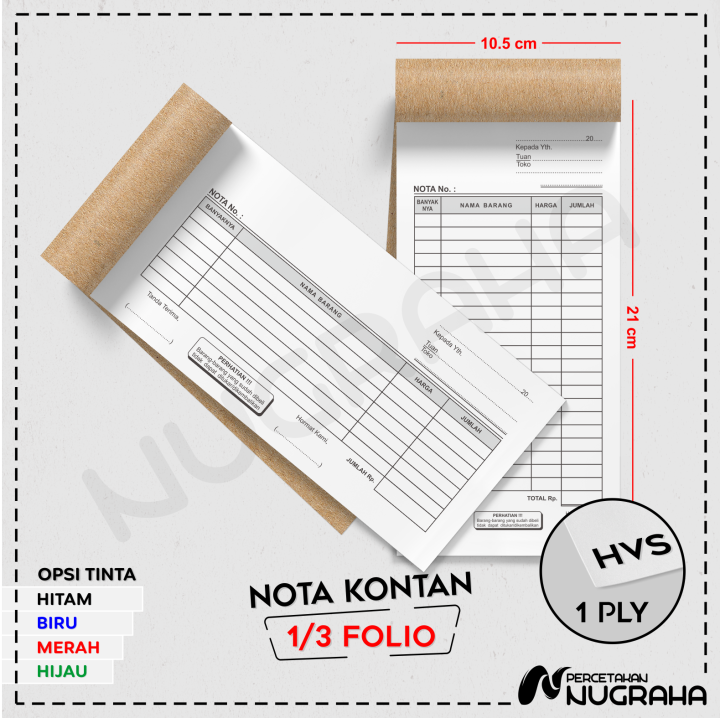 NOTA UKURAN 1/3 FOLIO 1 RANGKAP (PLY) / BUKU NOTA KONTAN | Lazada Indonesia