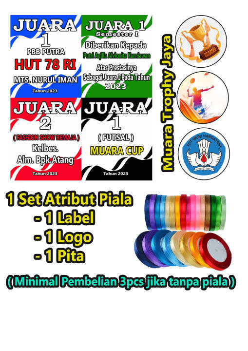 Stiker label piala ( label 1, logo 1, pita 1) 1 set set atribut piala ...