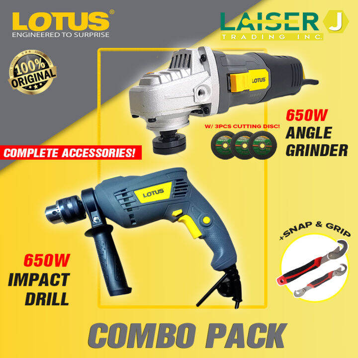 Lotus Combo Pack Angle Grinder 650W and Lotus Impact Drill 650W +Free Snap and Grip •100% ...