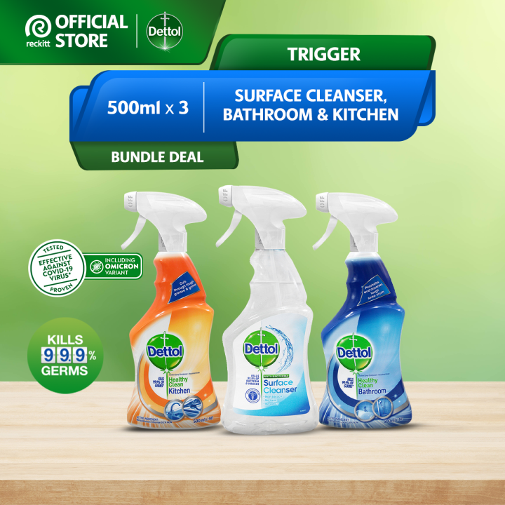 Dettol Trigger Spray Bundle Deal 500ml x3 (Surface Cleanser, Bathroom ...
