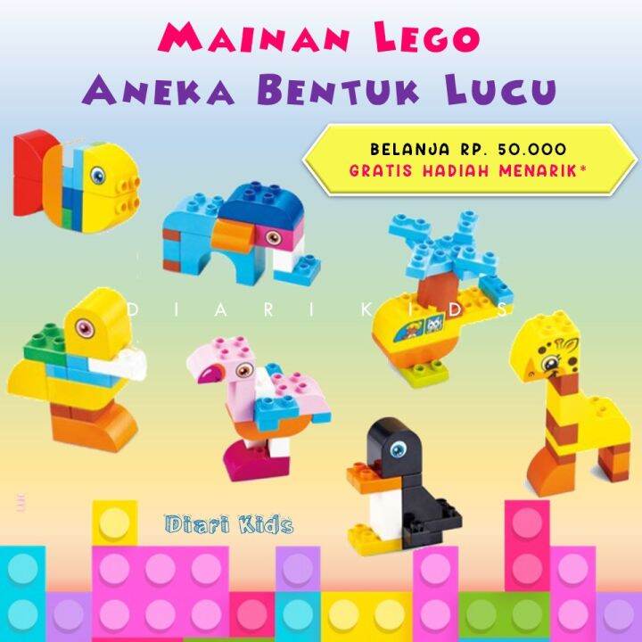 Mainan Susun Balok Model Lego Bricks Bentuk Hewan Transportasi Lucu ...