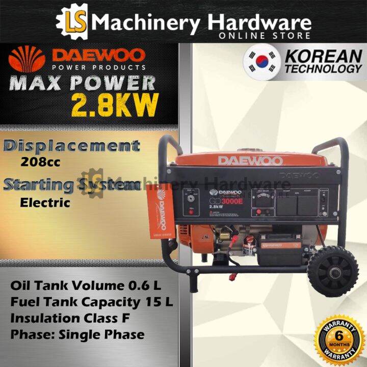 DAEWOO 2800W Gasoline Generator GD3000E - Electric Start - Automatic ...