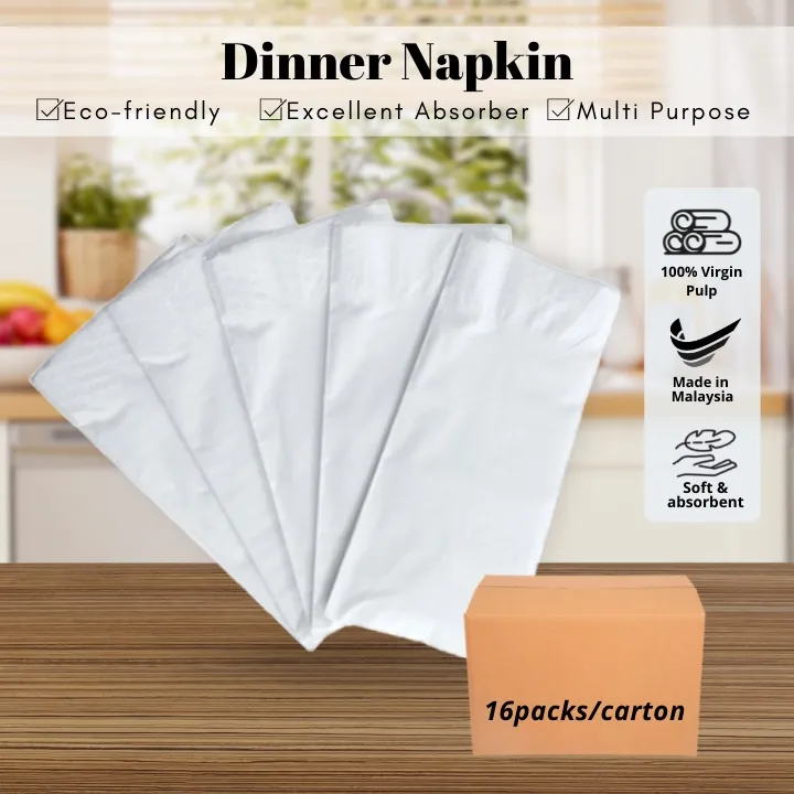 [Carton] Dinner Napkin Tissue Paper Plain White Virgin Pulp Thick 2ply ...