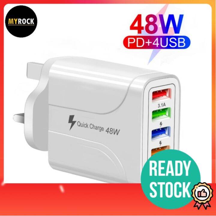 [48W] 4U+TYPE-C 5 Ports USB Charger PD Type C Charger Smart Fast ...