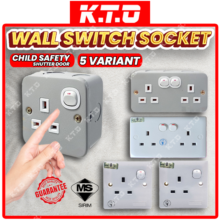 1 Gang / 2 Gang Switch Socket Outlet 3 Pin Single Double Switches Wall ...