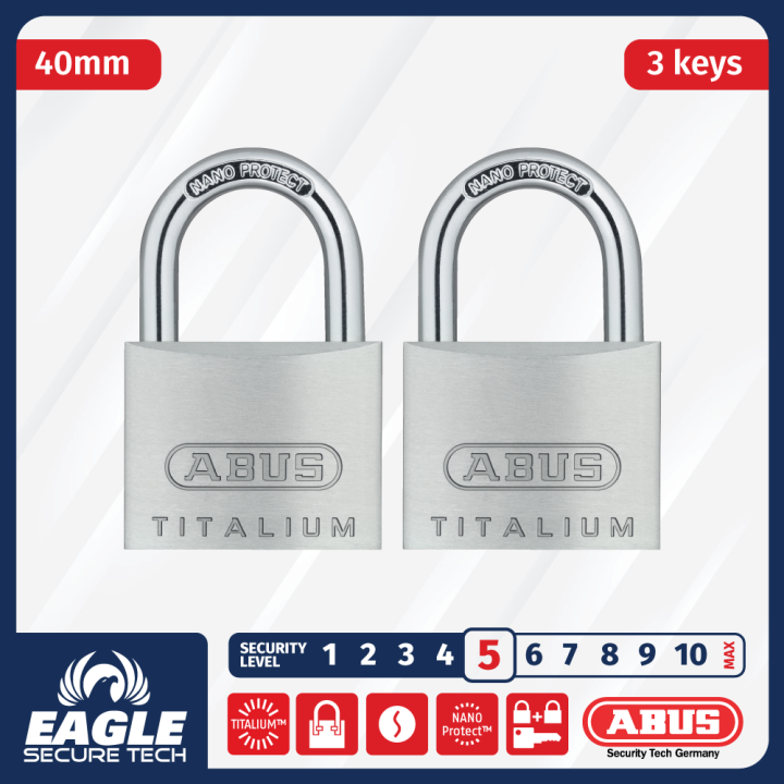 ABUS 64TI/40 | 40MM | TITALIUM™ | 2 Padlocks | 3 Keys | Outdoor Padlock ...