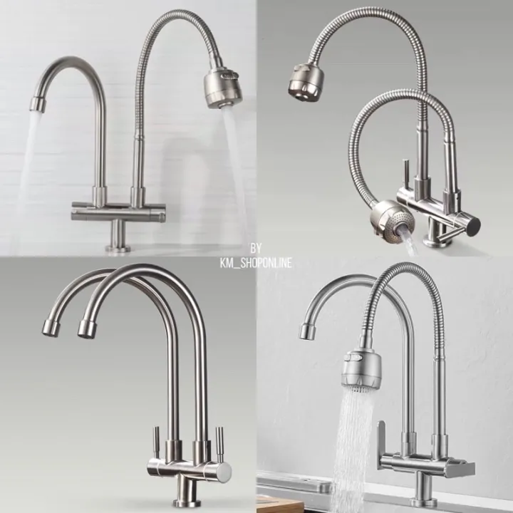 ก๊อกน้ำ 2 หัวคอยาว แบบ 2 in 1 สแตนเลสแท้ SUS304 Brand Vemuse จากต่าง ...