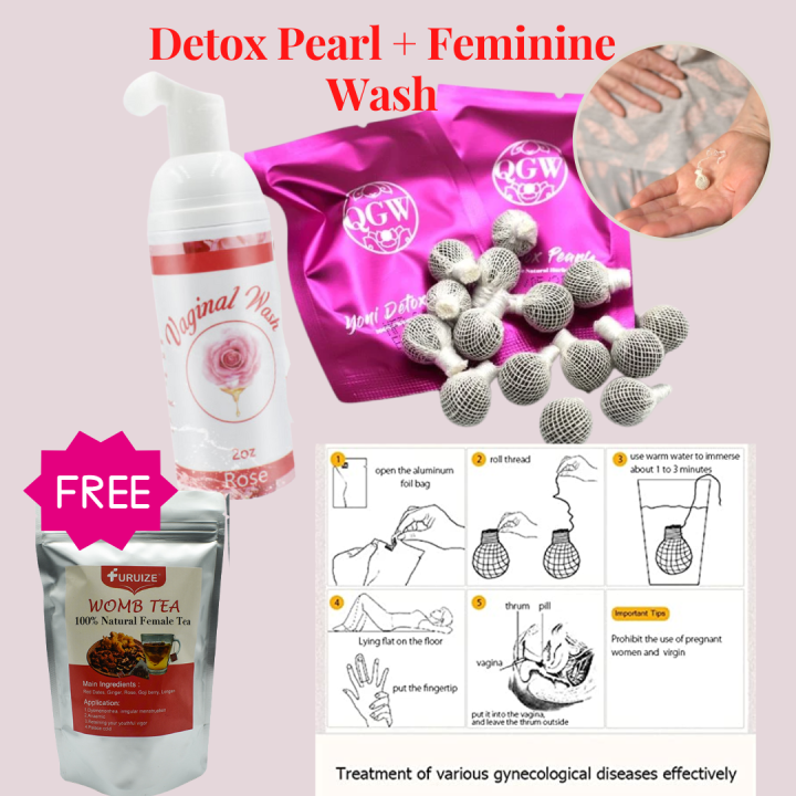 BUNDLE (3pcs Detox Pearl + Feminine Wash w/ FREE Detox Womb Tea) Yoni ...