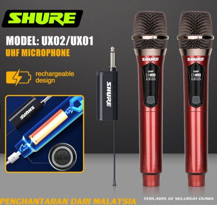 【GW】SHURE UX01/UX02/UX04 mikrofon tanpa wayar 2 mikrofon komputer telapak jarak penerimaan 50M ...