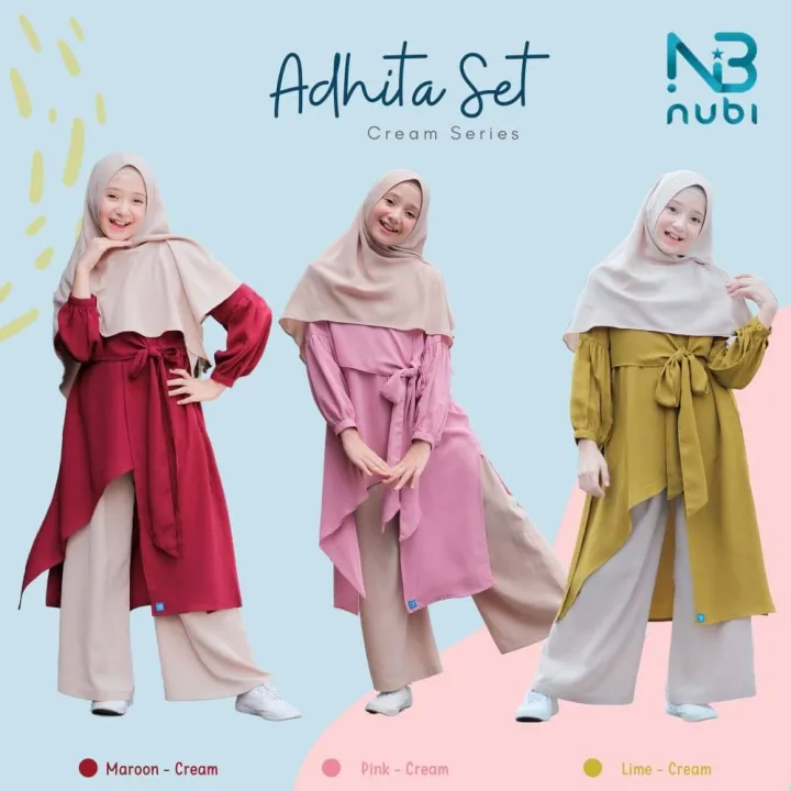 Setelan tunik anak peremuan usia 2-14 tahun Adhita Series original Nubintang | Lazada Indonesia