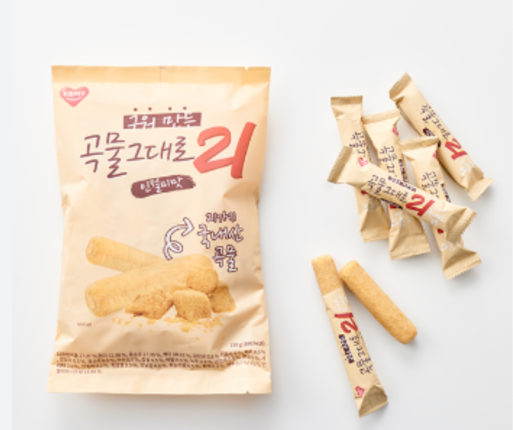 ขนมเกาหลี ขนมม้วนแท่งอบกรอบ (รส อินจอลมี) (NEW ) Gaemi Food Baked Grain ...