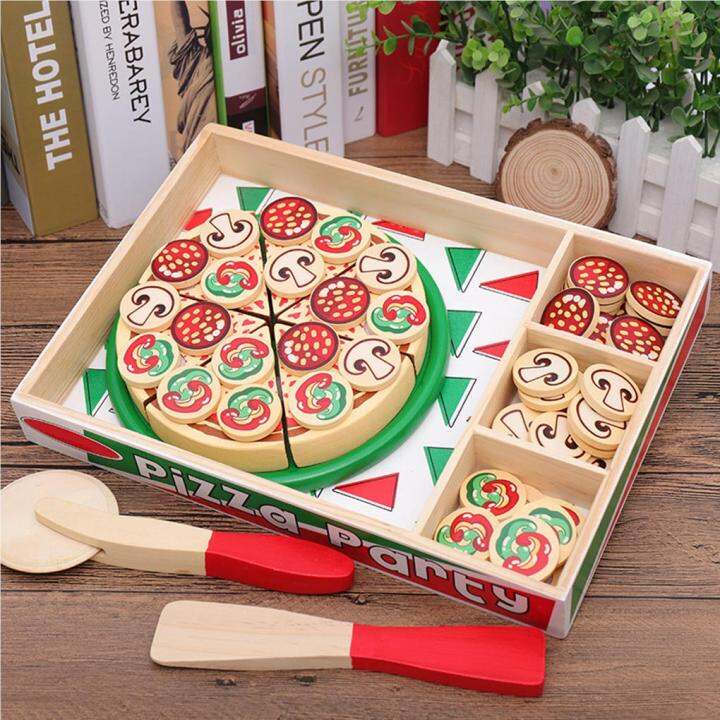 Wooden Pizza Play Food Set Pretend Food And Pizza Cutter Toy For Kids ...