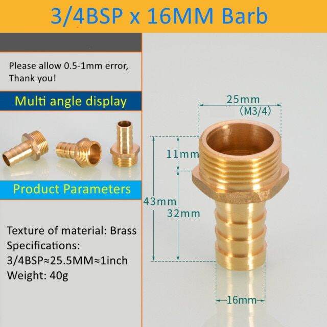 Pagoda connector 6 8 10 12 14 16 19mm hose barb connector hose tail thread 3/4 BSP thread PC ...