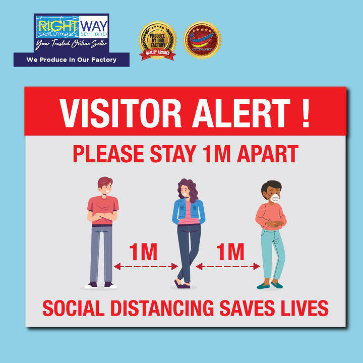 SIGNAGE FOR VIRUS PRECAUTION VISITOR ALERT! PLEASE STAY 1M APART GREY ...