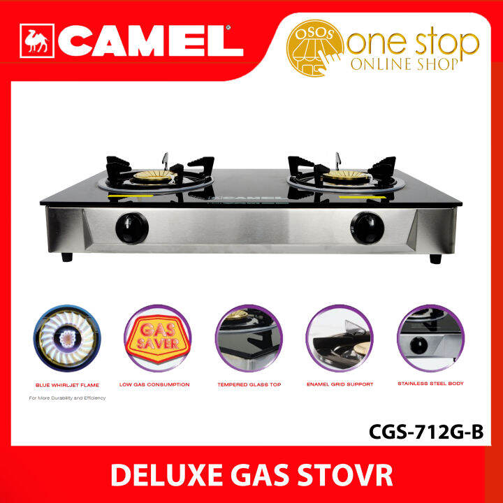 Camel Original CGS-712G-B Tempered Glass Top Solid Bass Burner Head Gas ...