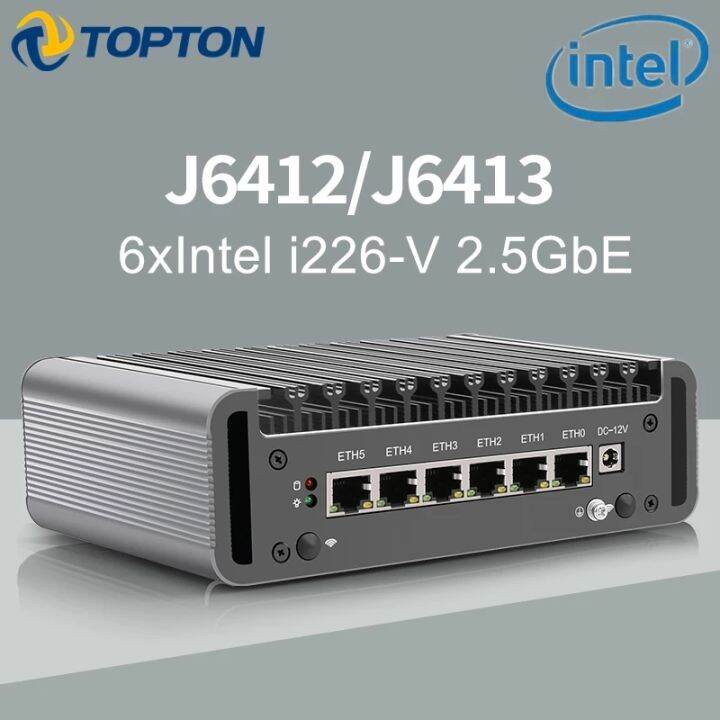 จัดส่งฟรีใหม่ Firewall Router 12th Gen In Celeron J6413 J6412 fanless Mini PC 6X In i226-V 2.5g ...