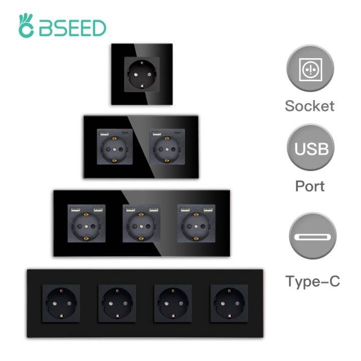 BSEED EU Standard Single Glass Socket Double Wall Socket With USB Type ...