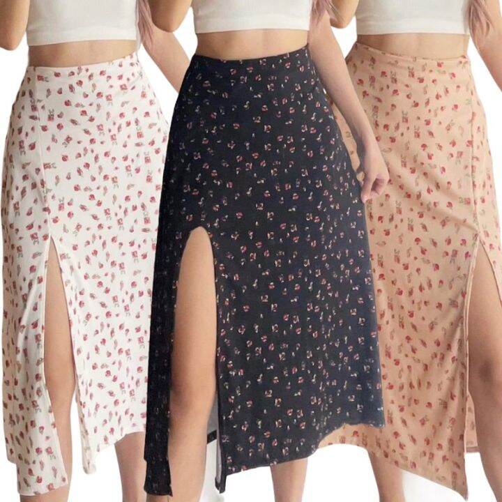 PC HazeShop Matilda Ditsy Floral French Slit Long Skirt with Slit ...