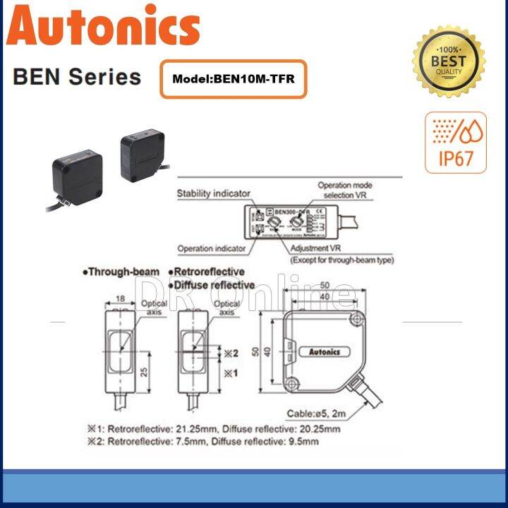 Autonics Photoelectric Sensor BEN10M-TFR Through Beam, Light & Dark On, Relay Output , 12-24VDC ...