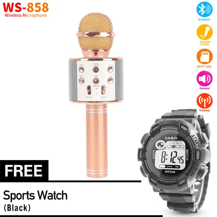 Kingdo WS858 KTV Wireless Bluetooth Portable Speaker Microphone with Free sports watch | Lazada PH