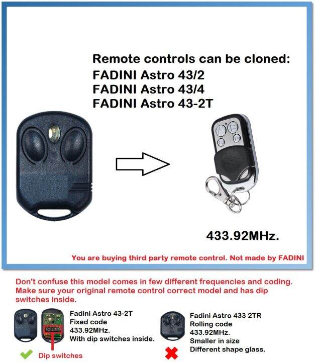 FADINI Astro 43-2T 433.92MHz fixed code Universal Remote Control ...