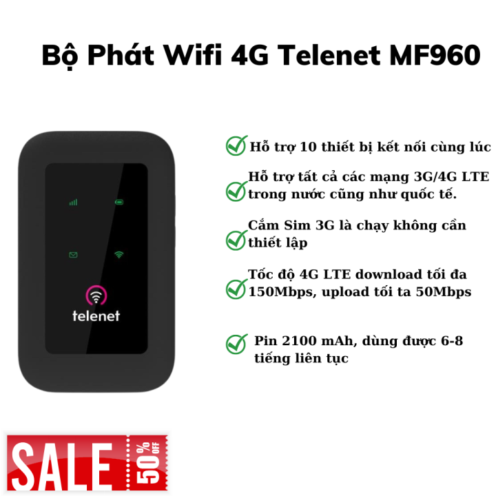 Bộ Phát Wifi Telenet MF960 4G Mobile | Cục Phát Wifi 3G/4G LTE Tốc Độ 150 Mbps - Kết Nối 10 ...