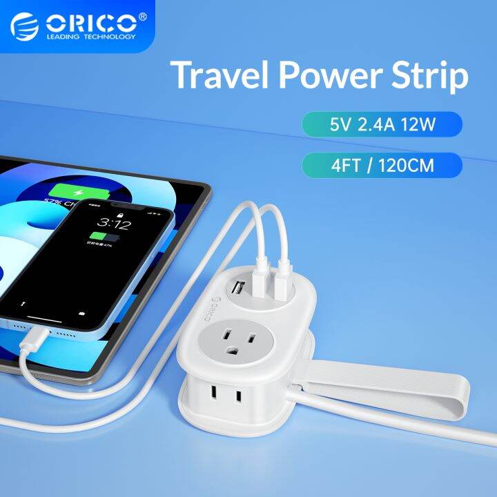 Mini Power Strip with 3 USB Ports, ORICO 2 Outlet Portable Flat Plug ...