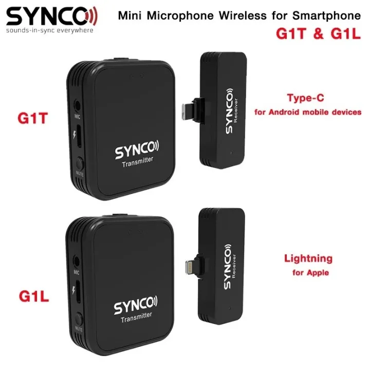ไมโครโฟน Mic wireless SYNCO WAir-G1T for Type-C/G1L for Lighting ไมโครโฟนไร้สายแบบหนีบปกเสื้อ ...