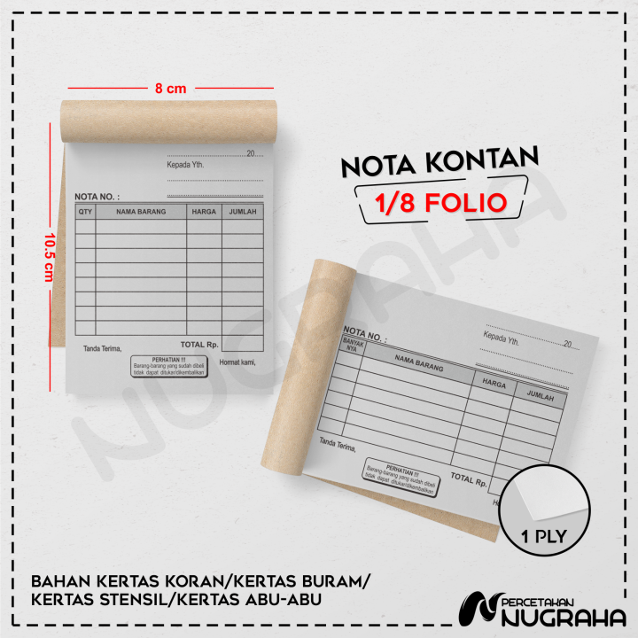 NOTA UKURAN 1/8 FOLIO TANPA RANGKAP BAHAN KERTAS KORAN (KERTAS BURAM ...