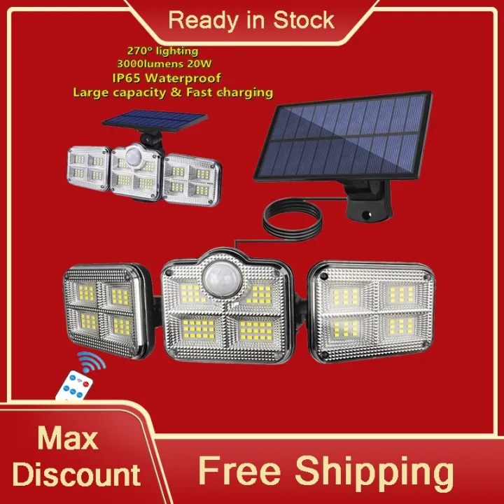 Solar Lights Remote Control 122LED IP65 Waterproof With 270° Adjustable ...
