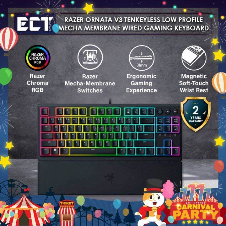 Razer Ornata V3 Tenkeyless Low Profile Mecha Membrane Wired Gaming ...