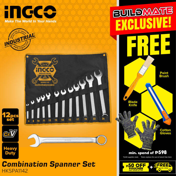 INGCO Combination Spanner Wrench Set 12PCS/SET HKSPA1142 •BUILDMATE• IHT | Lazada PH