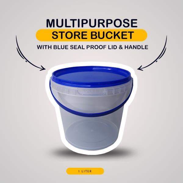 COD . jin64764646957 1 Liter Bucket with Blue Lid Clear Storage Plastic ...