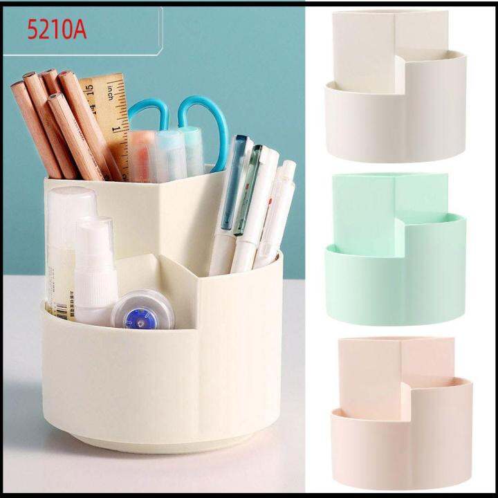 5210A ที่หมุนได้ กลมกลมๆ พลาสติกทำจากพลาสติก มัลติฟังก์ชั่ ที่เก็บของ3ช่อง กล่องเก็บดินสอ ที่ใส่ ...