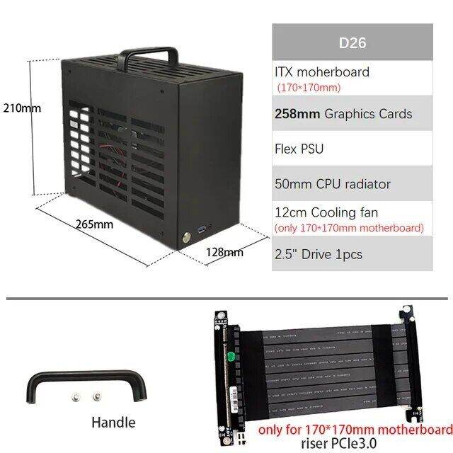 D26 A4 Chassis 17*19cm Motherboard Mini ITX Game Computer 50mm Radiator Support 258mm Graphics ...