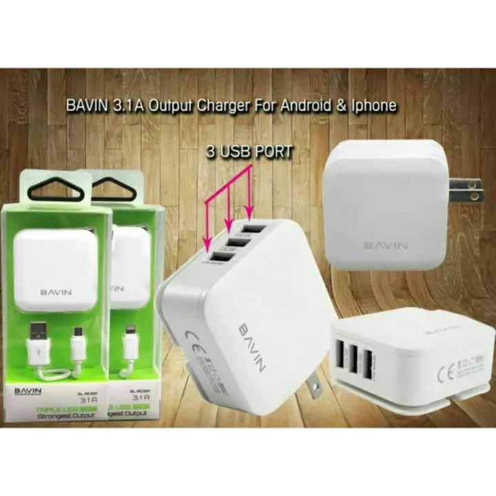 Original Bavin 3.1A 3usb fast charger With Charger Cable | Lazada PH