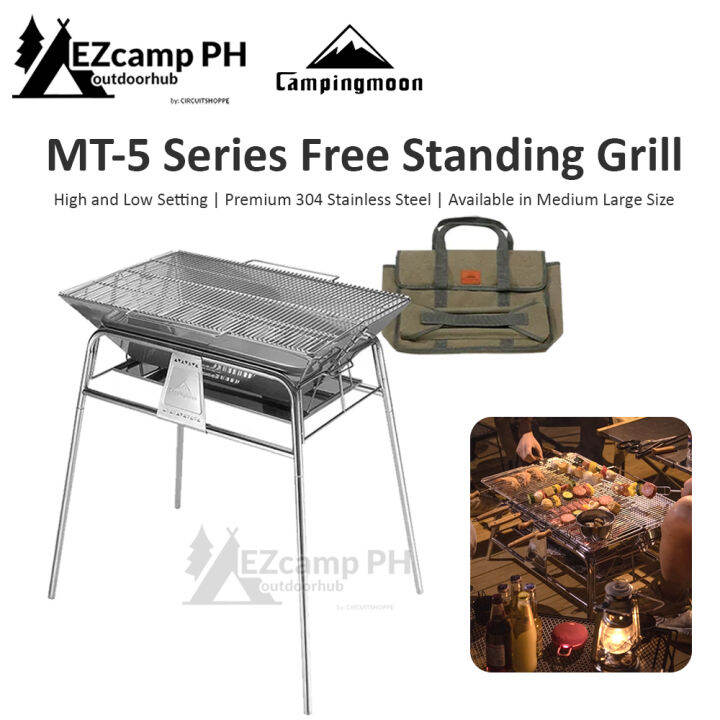 CAMPINGMOON MT-5 Series Standing Style Camping Portable Stainless Steel Grill Medium Large ...