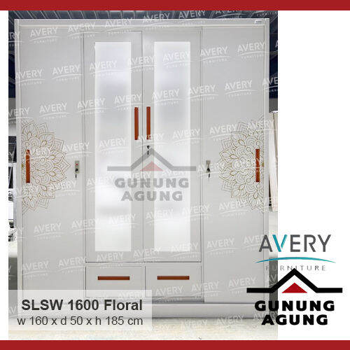 Lemari Baju Besi 4 Pintu Sliding Swing Kombinasi HM-SLSW 1600 Floral - Lemari Pakaian Geser Kupu ...