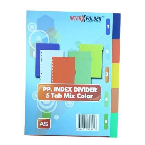 Index Divider InterX A5 5Tab/Pembatas File Dokumen/Pembatas Buku Binde ...