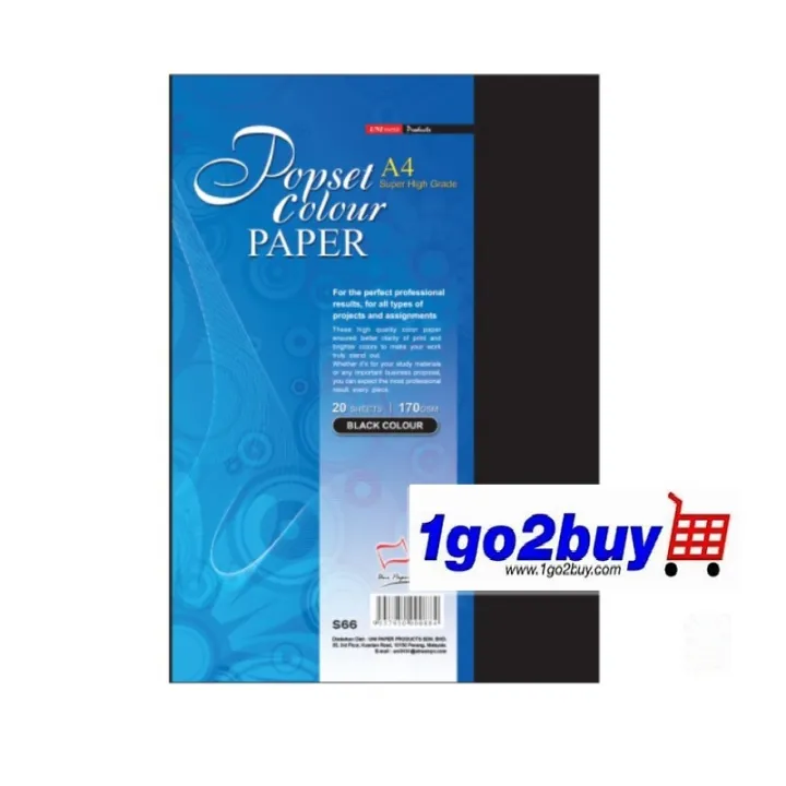 Uni Paper A4 Popset Black Colour Paper 20 Sheets 170Gsm (S66) | Lazada