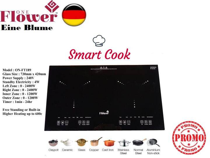 ONE FLOWER SMART COOKER CERAMIC COOKER BUILT-IN COOKER HOB 2BURNER ON ...