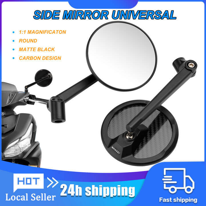 Classic Retro Round Side Mirror Rearview Real Carbon Fiber Clear Len