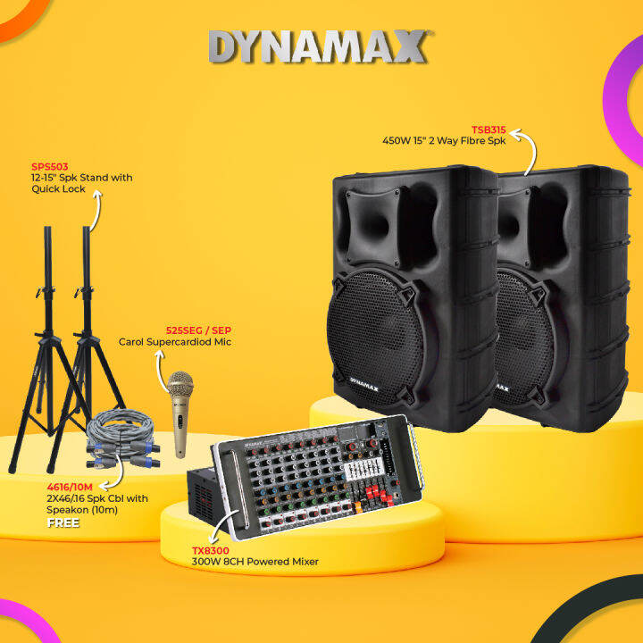 DYNAMAX Sound System Set DYNAMAX TX8300 8-Channel 300W x 2 Powered ...