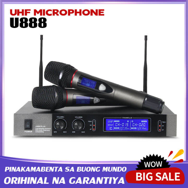 U888 Wireless Microphone 2 Handheld UHF FM 80M na distansya ng ...