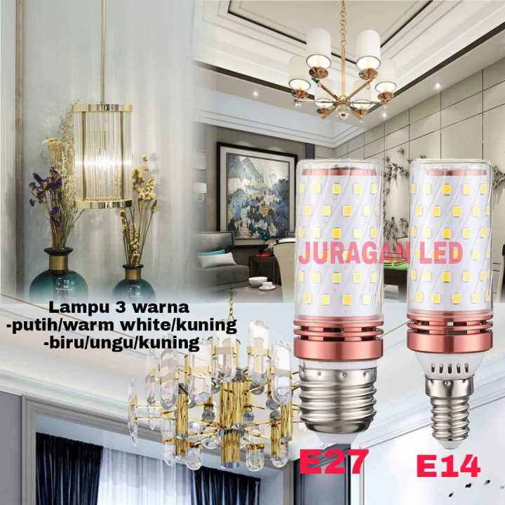 LAMPU LED 3 WARNA CAHAYA (BIRU,UNGU,KUNING) 12 WATT FITTING PUTAR ...