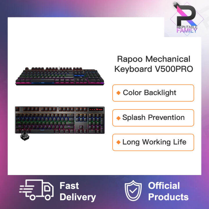 Rapoo V500 Pro Mechanical Keyboard Wired Gaming Keyboards 104 Keys Mixed Light Computer Keyboard ...