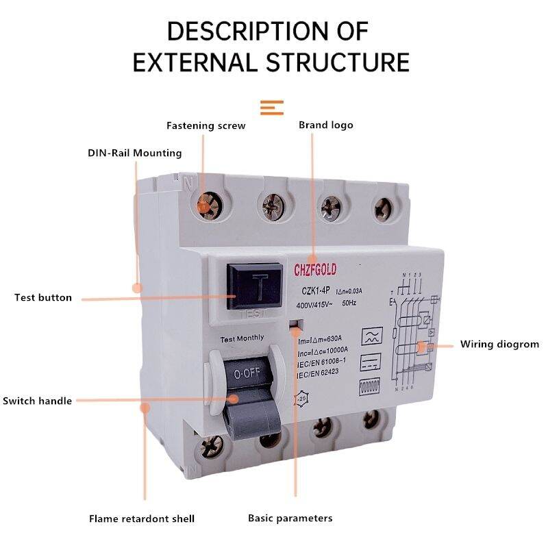 High quality RCD RCCB B type earth leakage residual current circuit breaker Evse 2P 4P AC 40a ...